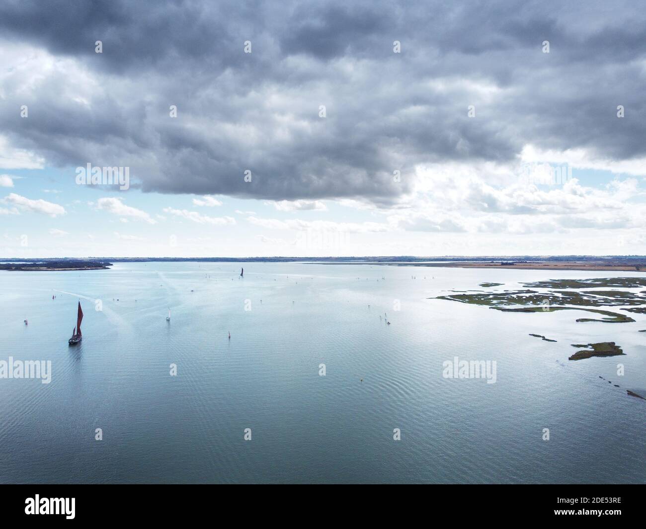 aerial view of the river Chelmer along the essex estuary in Maldon ...