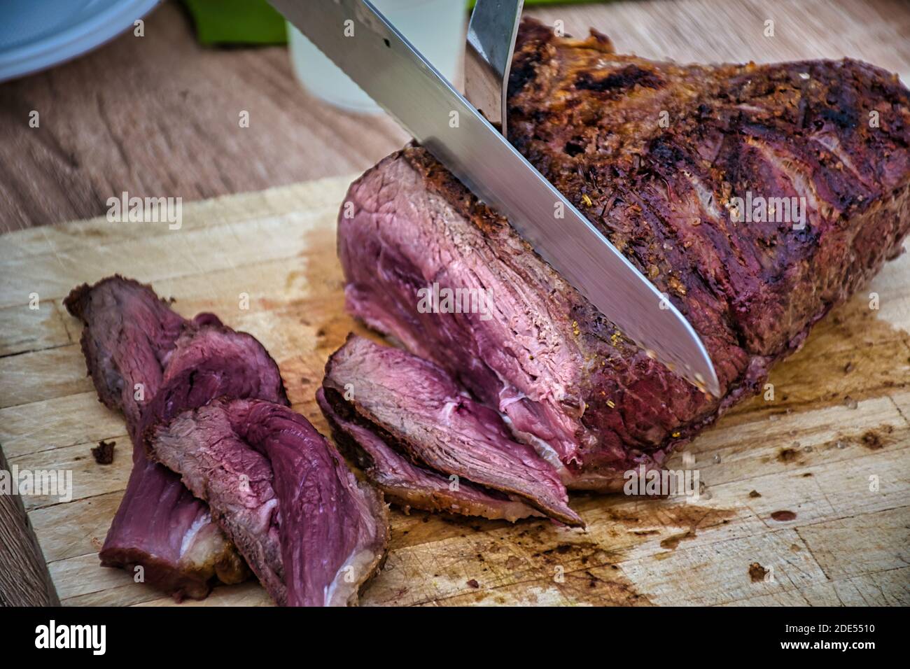 Grilled traditional Brazilian Picanha, it is a cut of beef that is ...