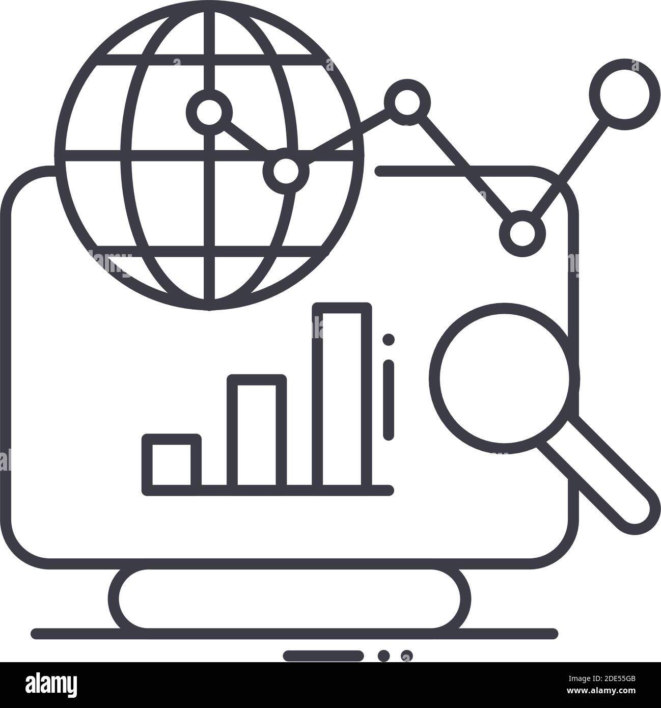 Global market analysis icon, linear isolated illustration, thin line ...