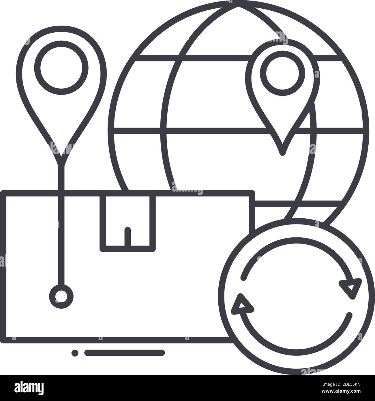 Global logistics icon, linear isolated illustration, thin line vector ...
