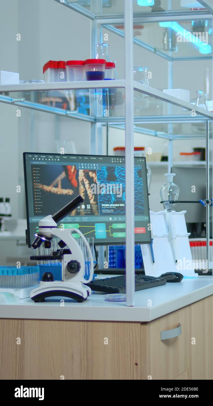 Empty laboratory modernly equipped with nobody in it, prepared for ...