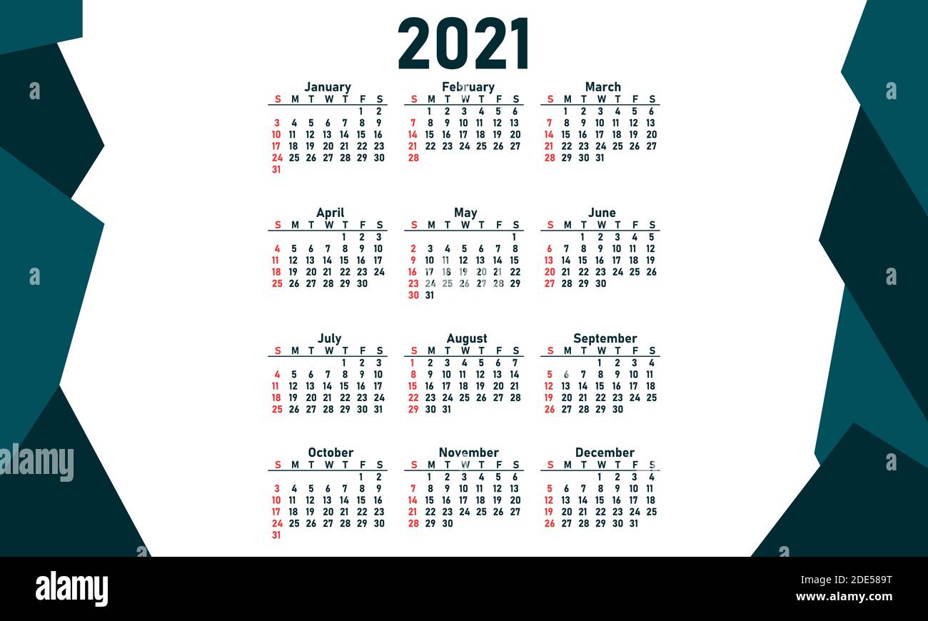 2021 new year calendar design in modern print style. Months and ...