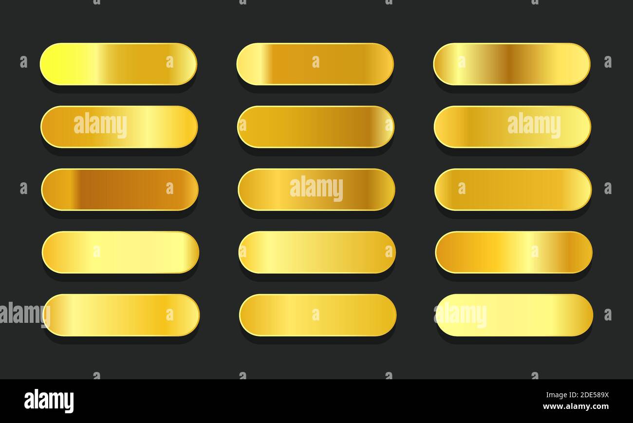 Yellow gold gradients metallic linear colors set. Creative abstract ...