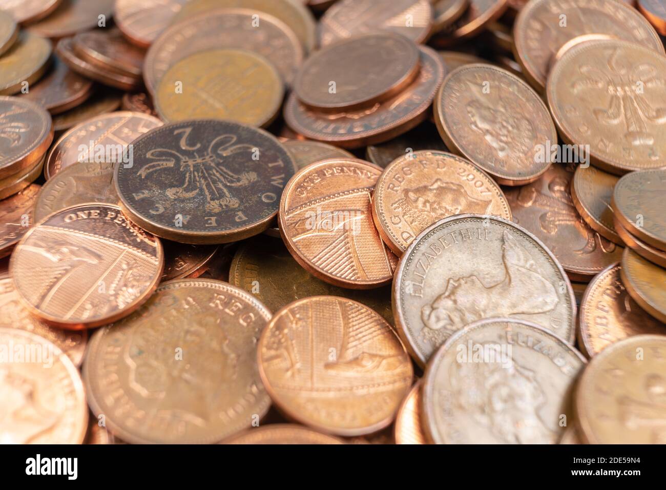 British 1p and 2p coins background,decimal one penny, two pence coins ...
