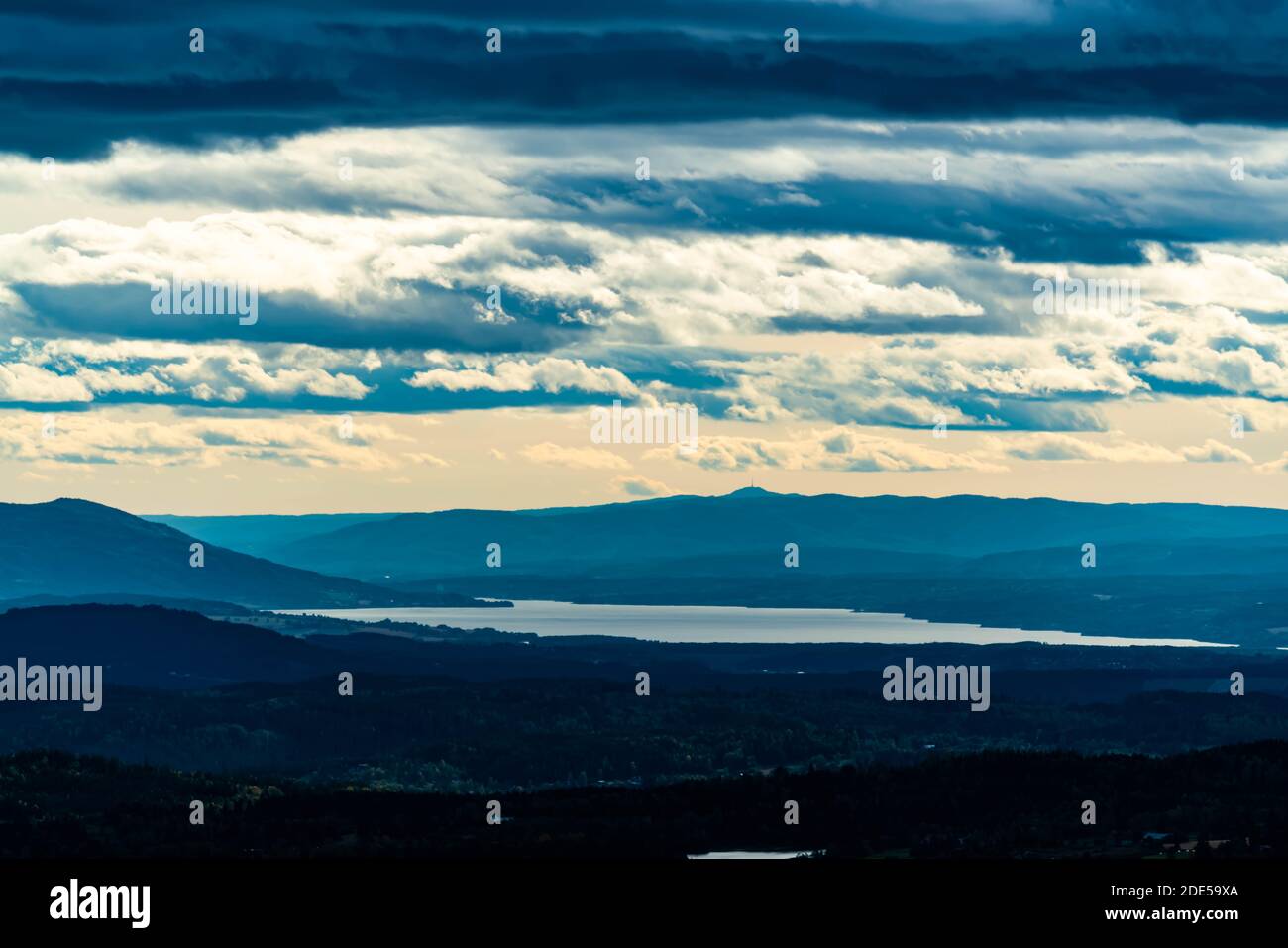 Morning view over Norwegian mountains with a large fjord in the ...