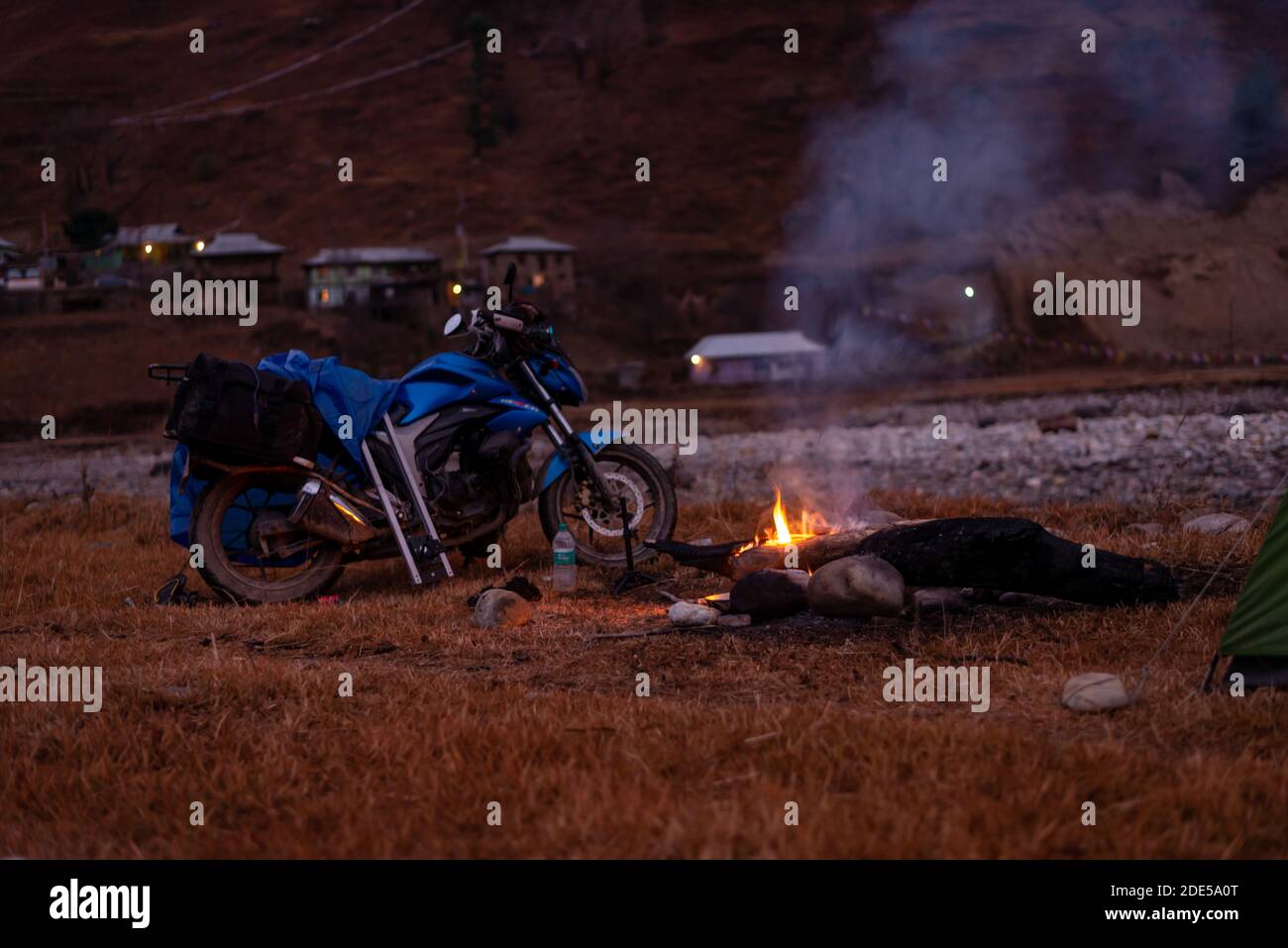 Photo of Motorcycle camping cooking bonfire in arunachal Stock Photo ...