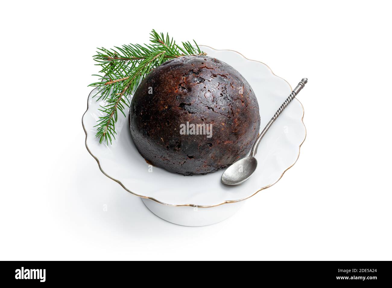 Traditional festive christmas pudding isolated on white Stock Photo - Alamy