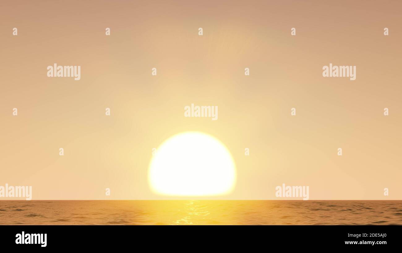 Beautiful big on sea sun Summer heat Bright star Sunset light nature ...
