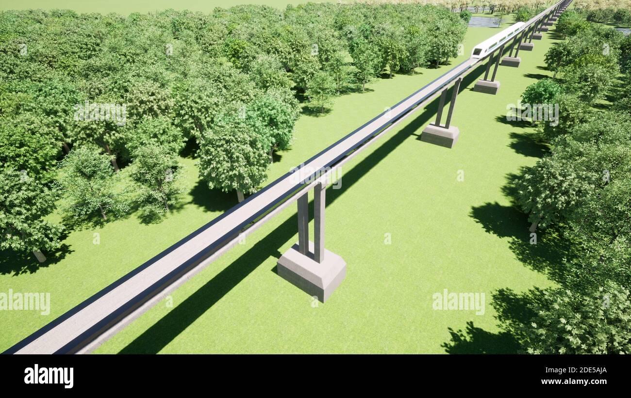 Future train maglev hyperloop transportation technologies 3d render ...