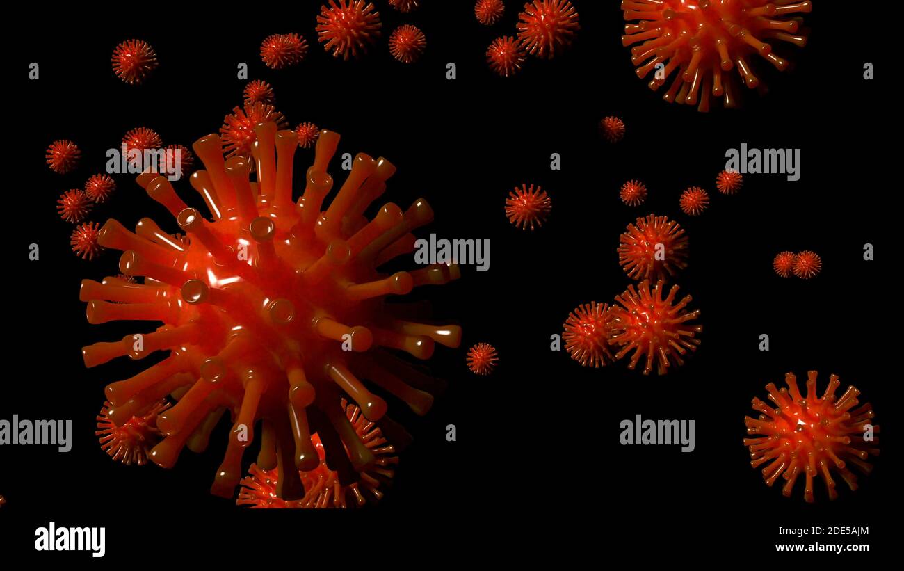 Pandemic risk Red Virus covid-19 cell Microbiology concept 3d render ...
