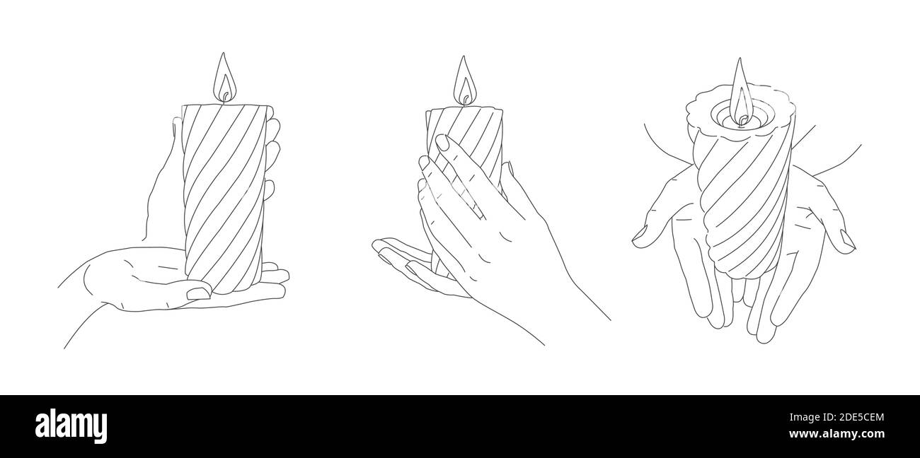 illustration of human hands holding candel, line graphic vector ...