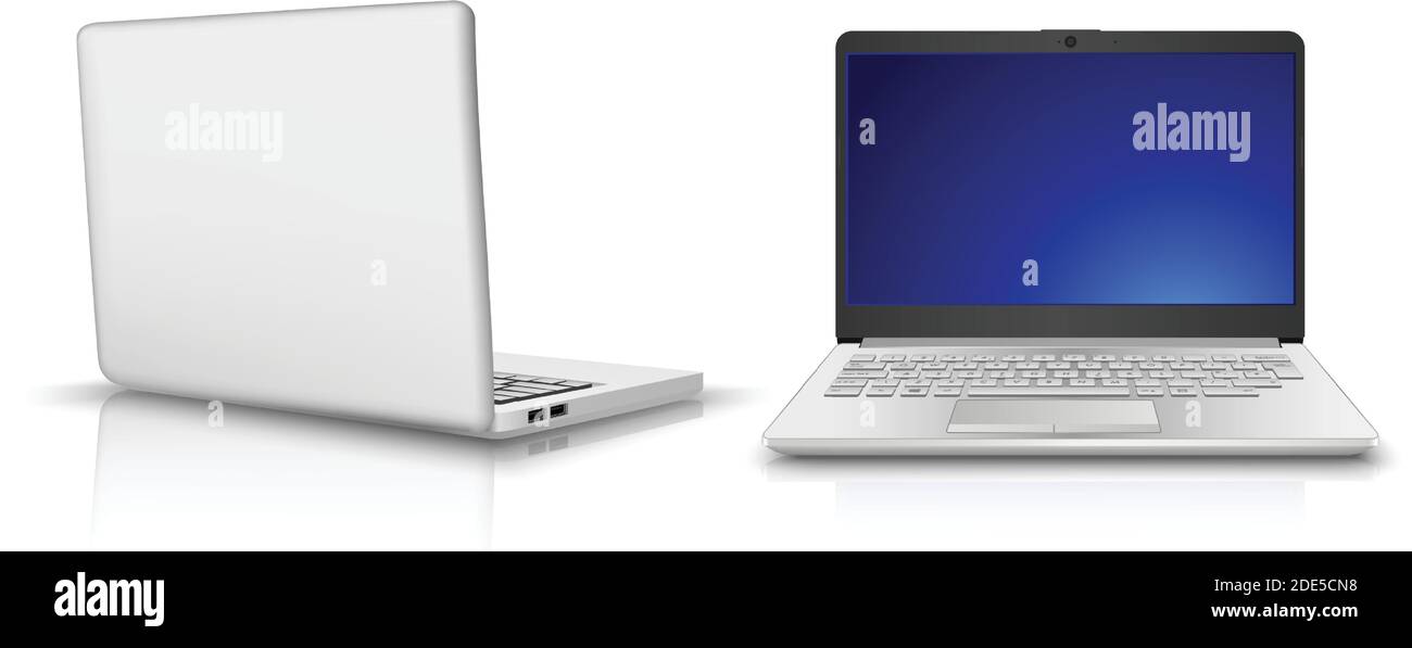 3d realistic vector laptop computer in side and front view. Isolated on ...