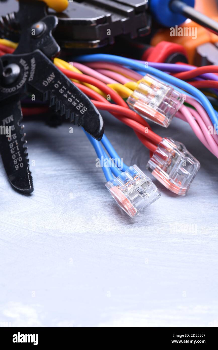 Set of tools for electrician and electrical cables Stock Photo - Alamy