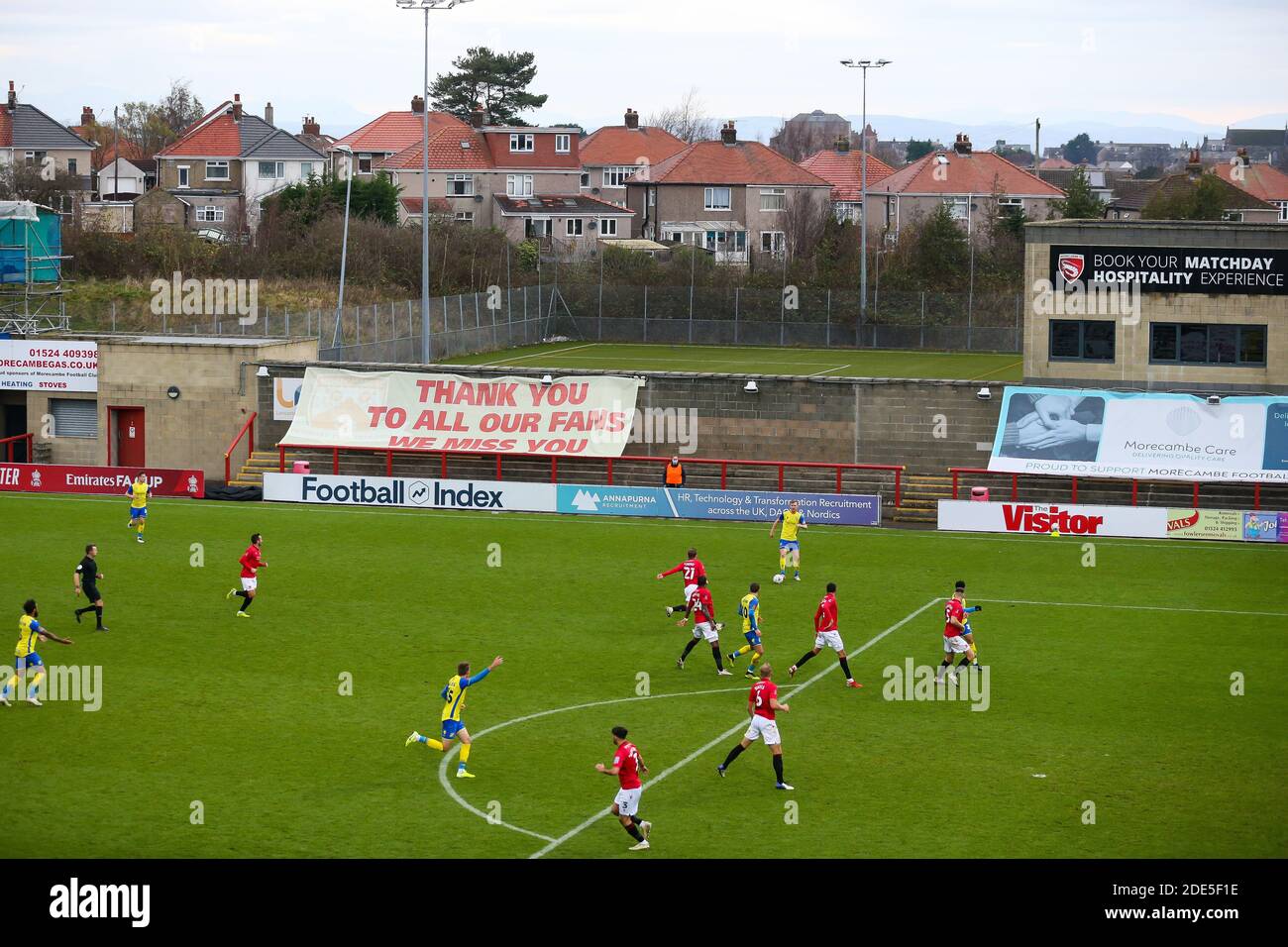 Morecambe's and Solihull Moors' players in action from a fans ...