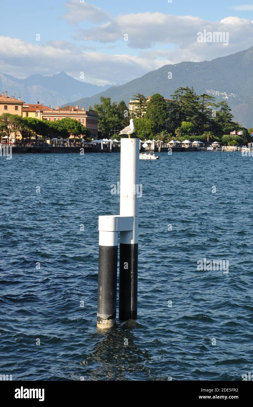 Harbor pole in the water Lake Como Stock Photo - Alamy