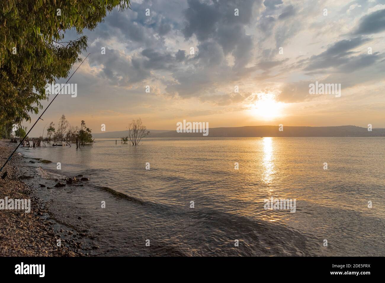 Sunset over the Sea of Galilee and Golan Heights. Lake Tiberias ...