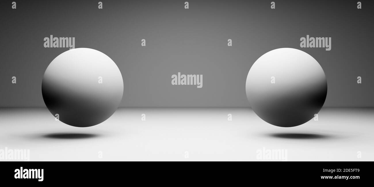 Abstract floating, hovering round spheres, globes or balls in realistic ...