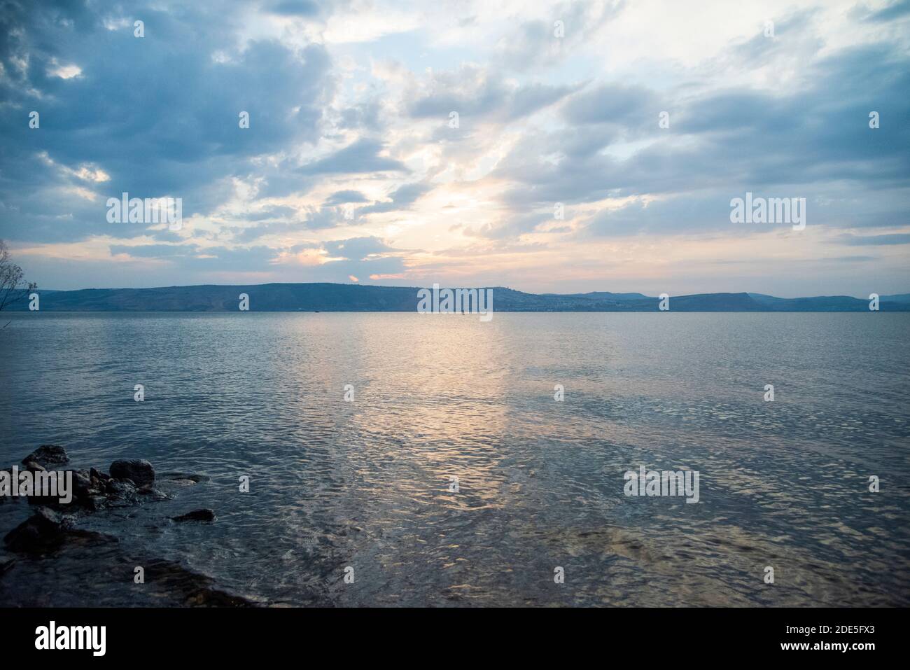 Sunset over the Sea of Galilee and Golan Heights. Lake Tiberias ...