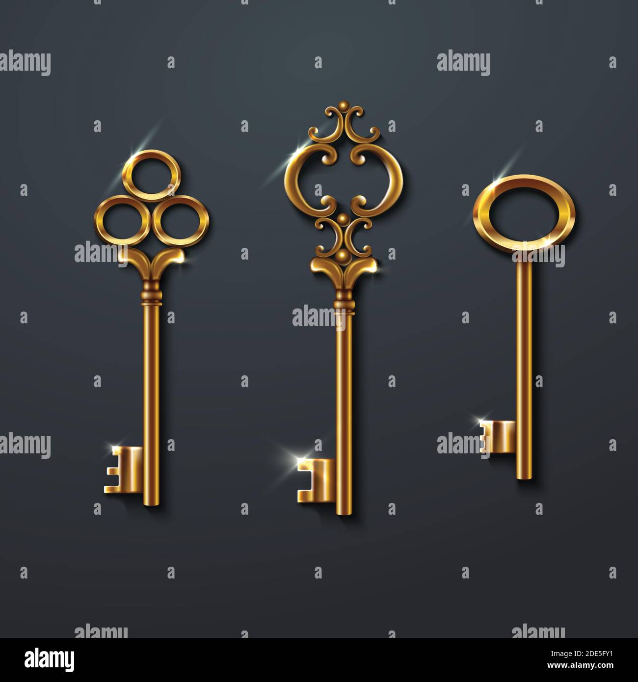3d realistic vector collection of golden old vintage keys Stock Vector ...