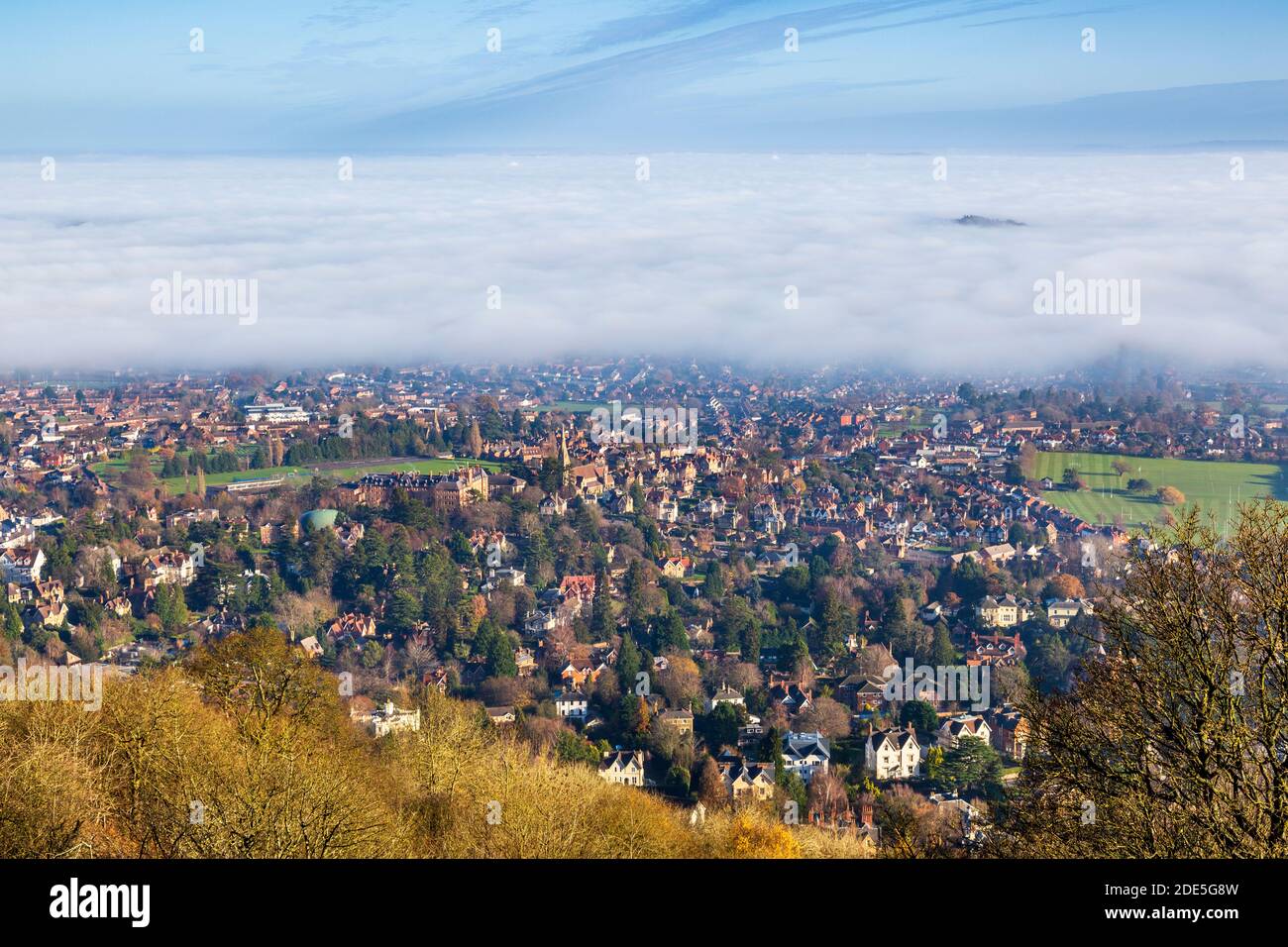 A view from Worcestershire Beacon of Great Malvern emerging from the ...
