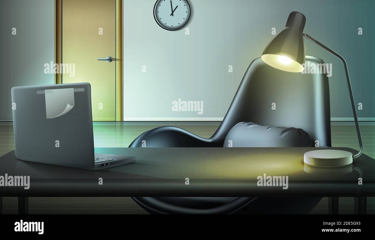 3d realistic vector office background. Working space with laptop and ...