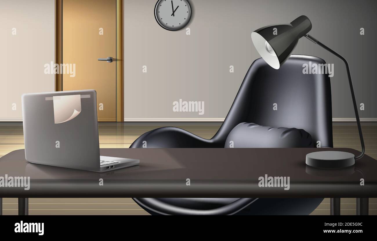 3d realistic vector office background. Working space with laptop and ...