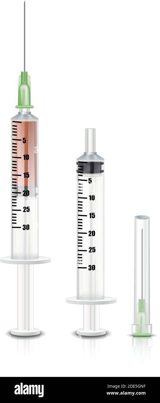 3d realistic vector sample set for one dose injection, syringe and ...