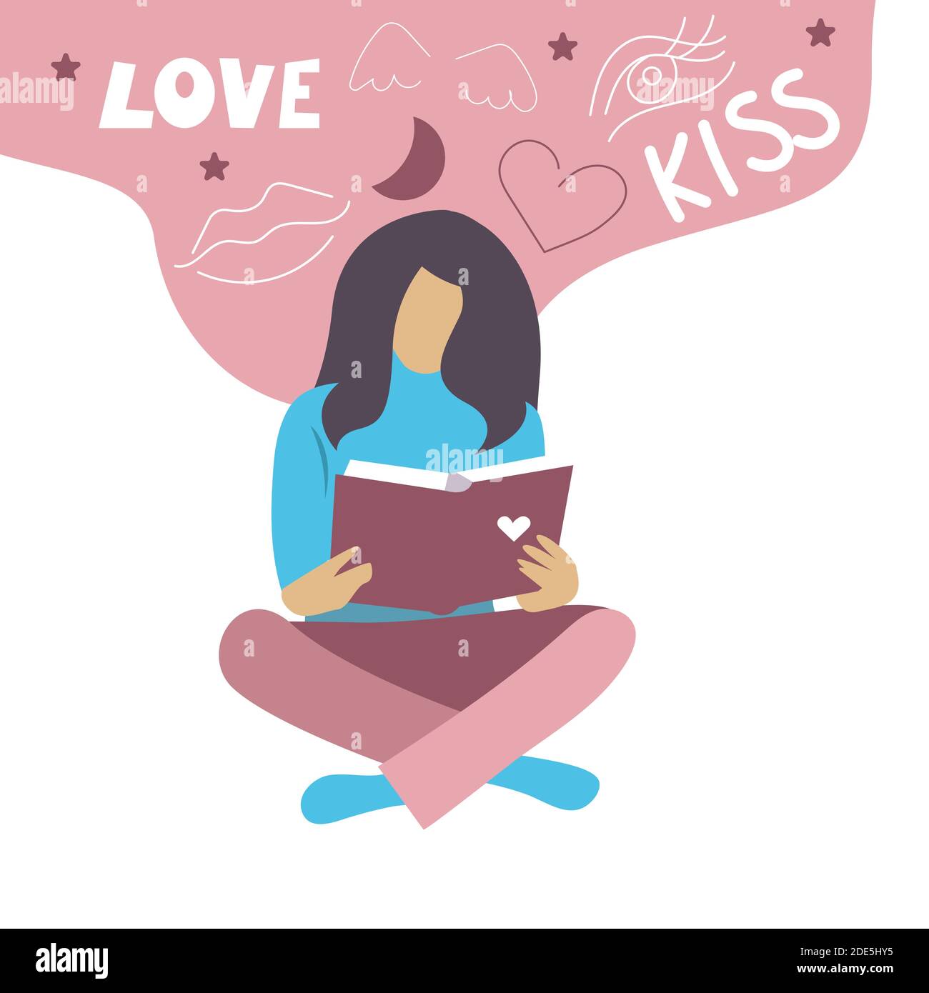 Woman reading romance novel. Vector flat illustration Stock Vector ...