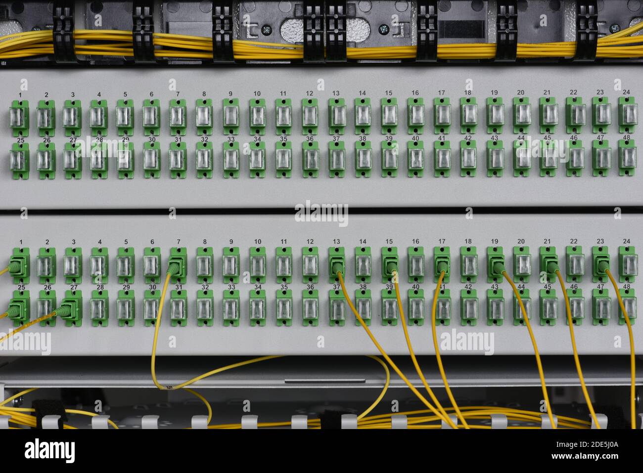Distribution panel of fiber network with optical network cables Stock ...
