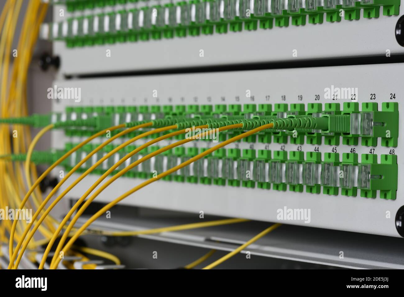 Distribution panel of fiber network with optical network cables Stock ...