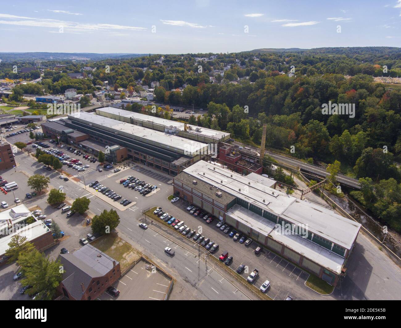 Fitchburg City Hall aerial view in downtown Fitchburg, Massachusetts MA ...