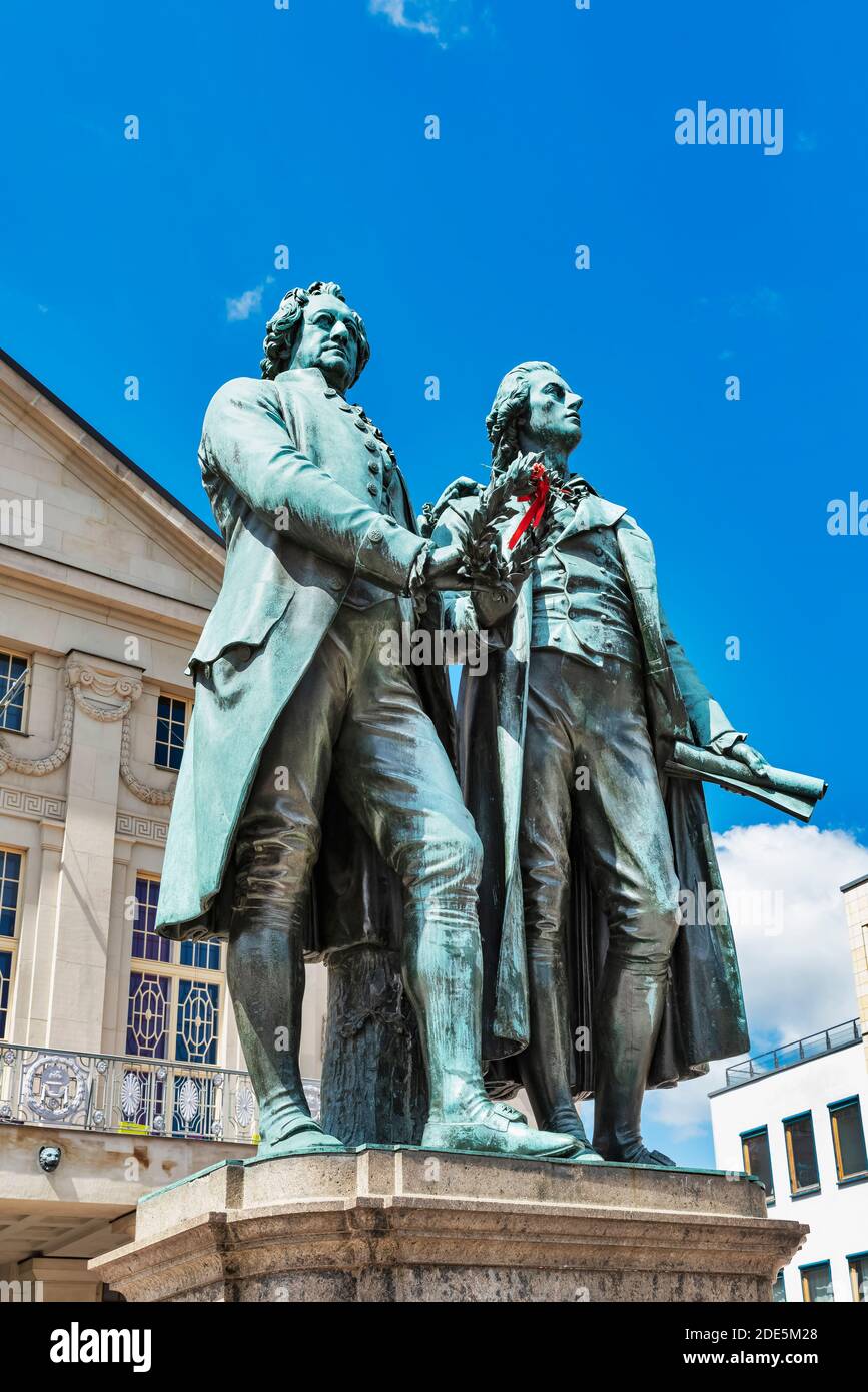 The Goethe-Schiller monument stands in front of the German National ...