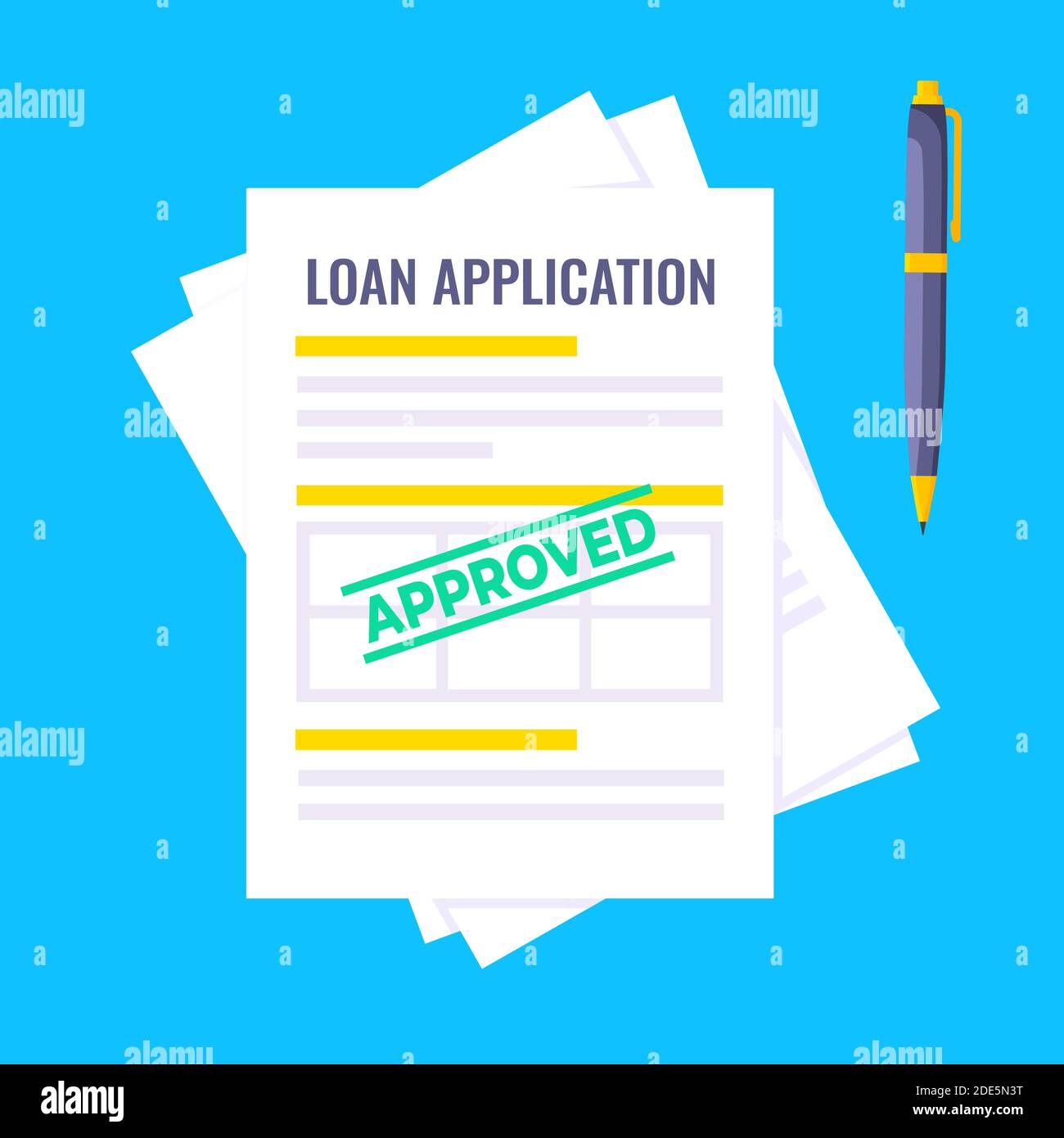 Approved credit or loan form with document file and claim form on it ...