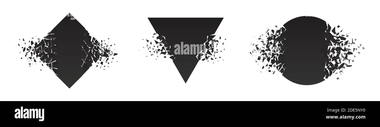 Shape shattered and explodes flat style design vector illustration set ...