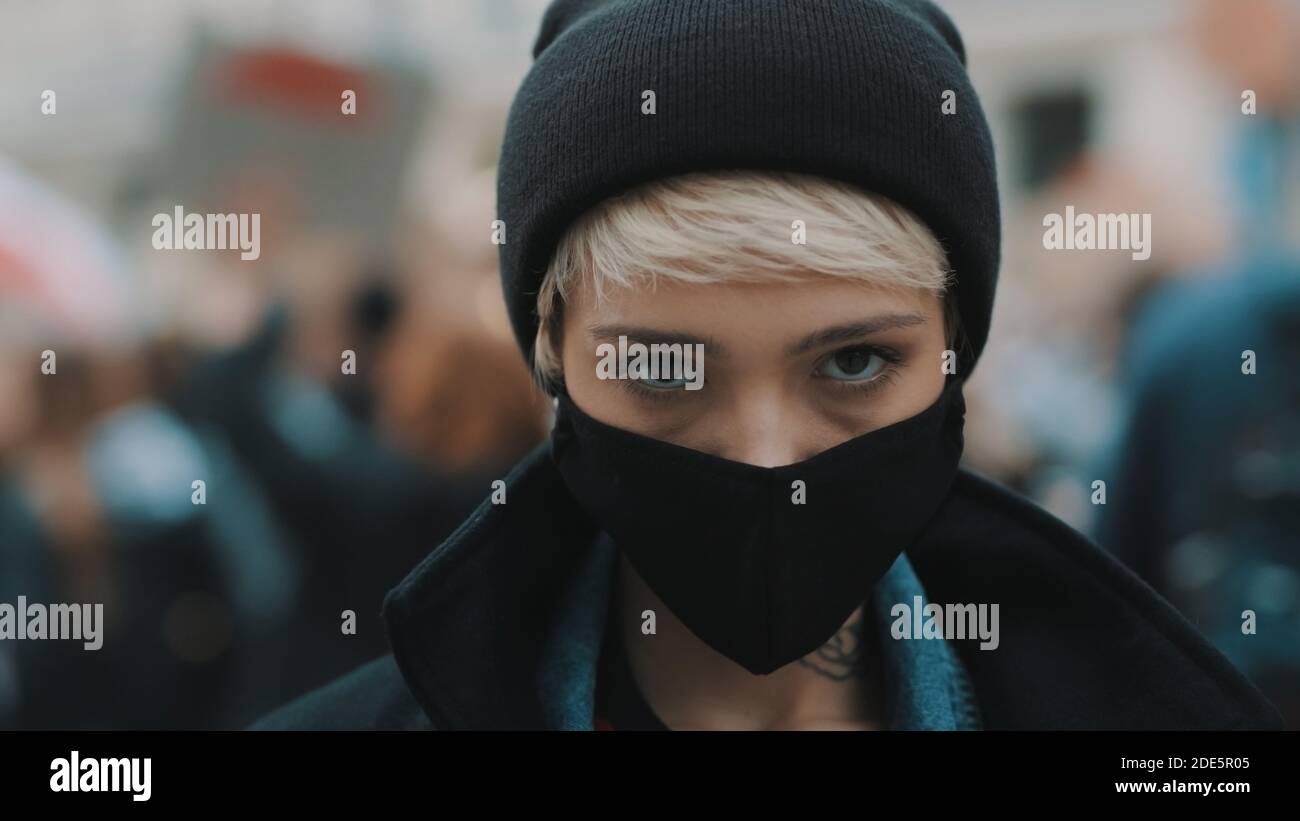 Portrait of young angry rebellion women on the demonstrations. High ...
