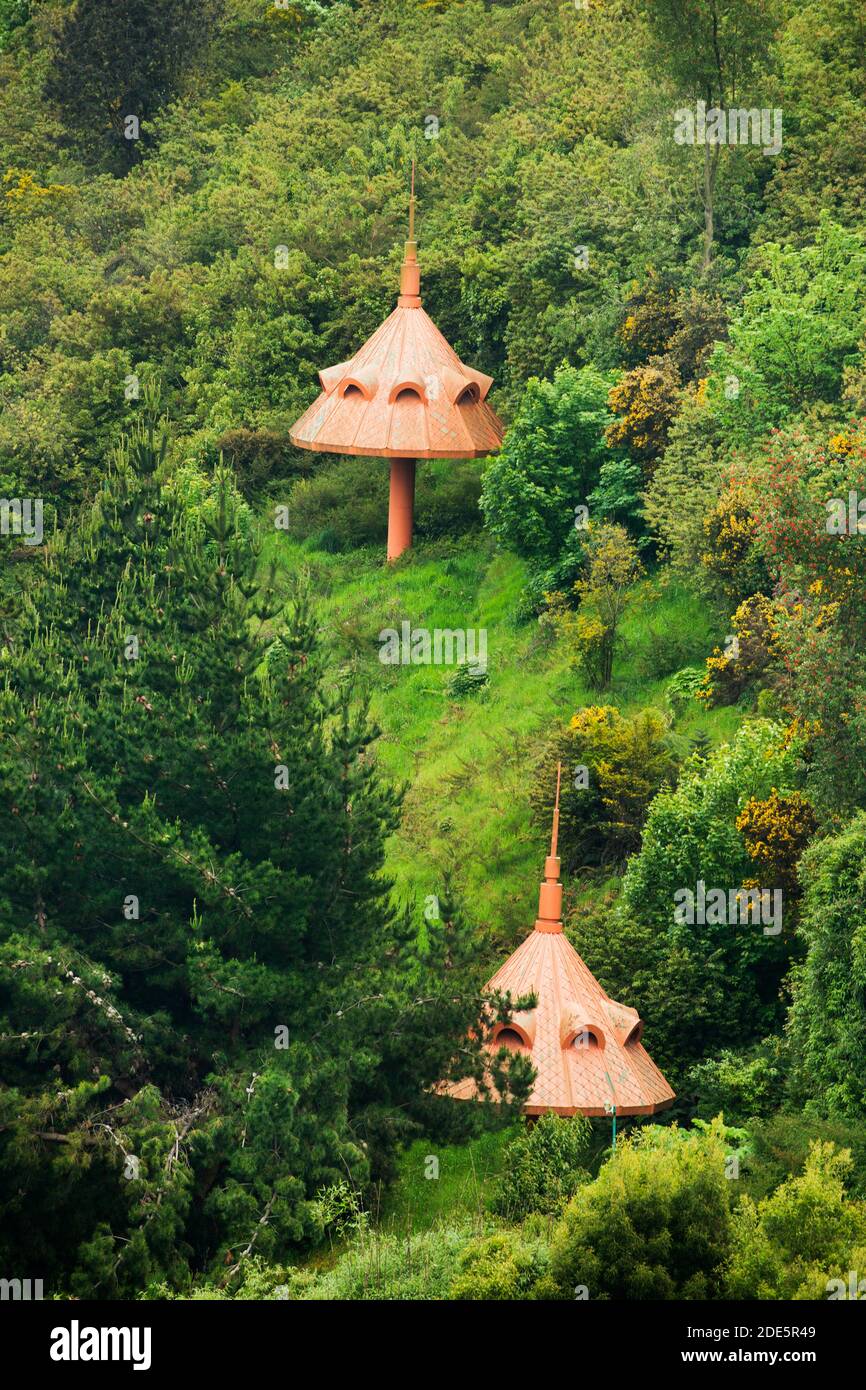 Strange orange structures like chimneys or shelters in a park in Puerto ...