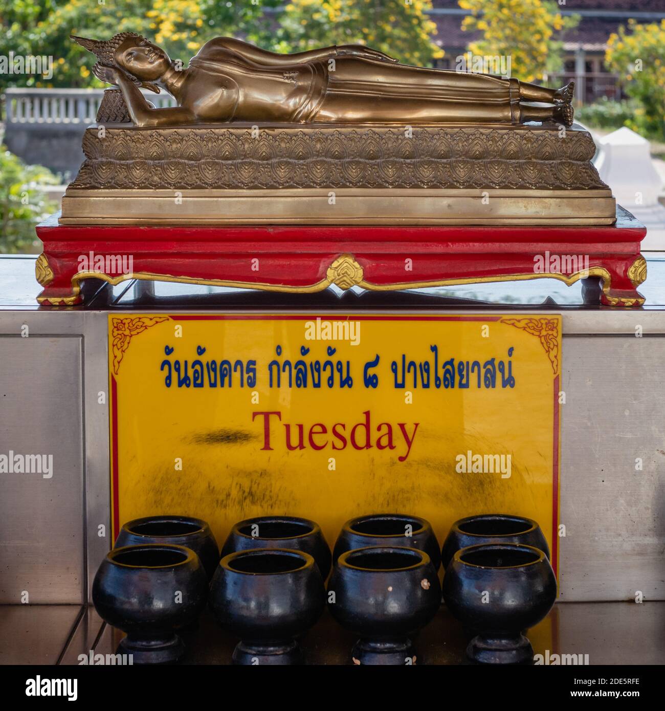 Thailand; Jan 2020: Golden statue of Buddha in Tuesday position, lying ...