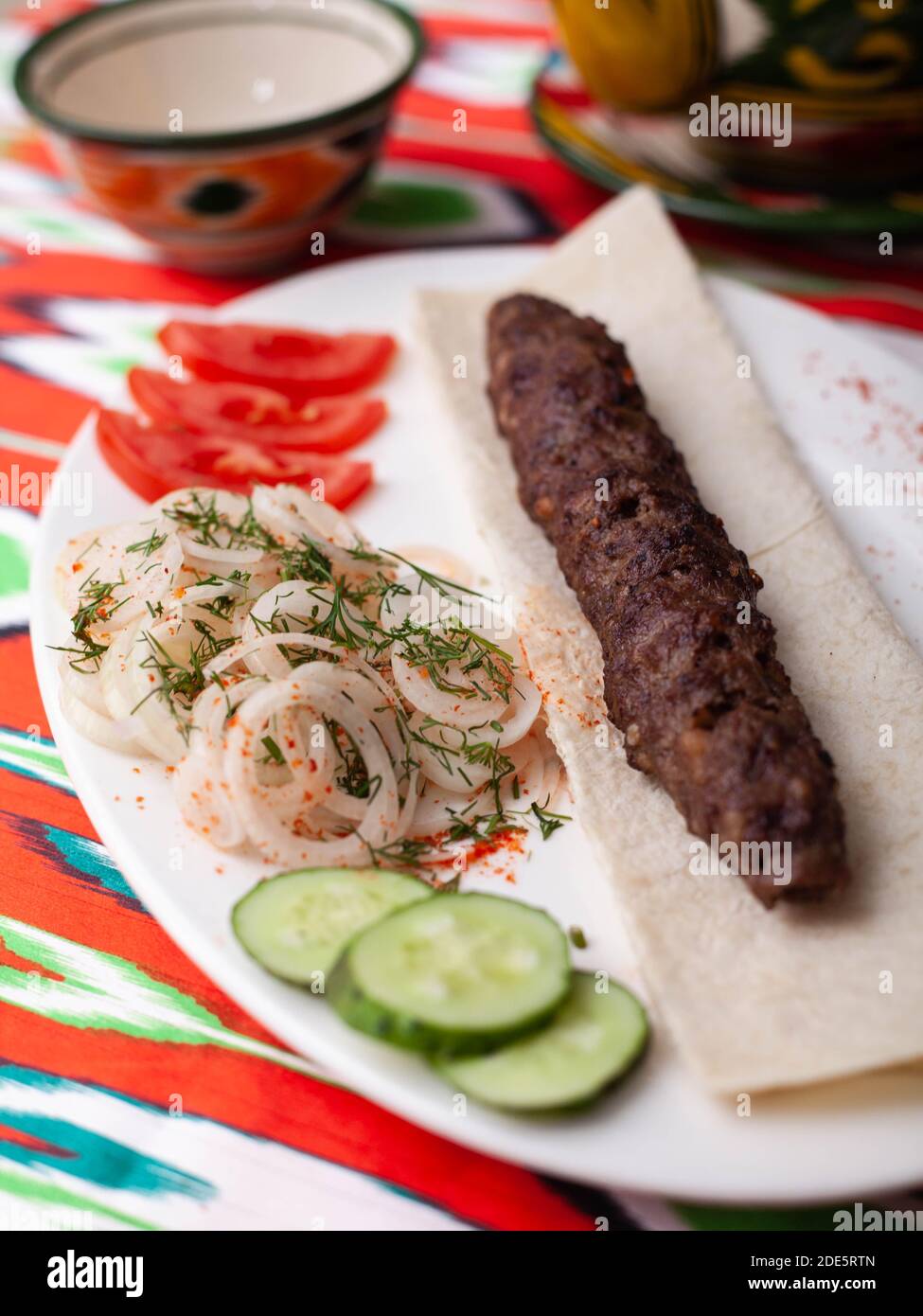 beef and lamb shashlik - grilled meat, minced meat. Served with ...