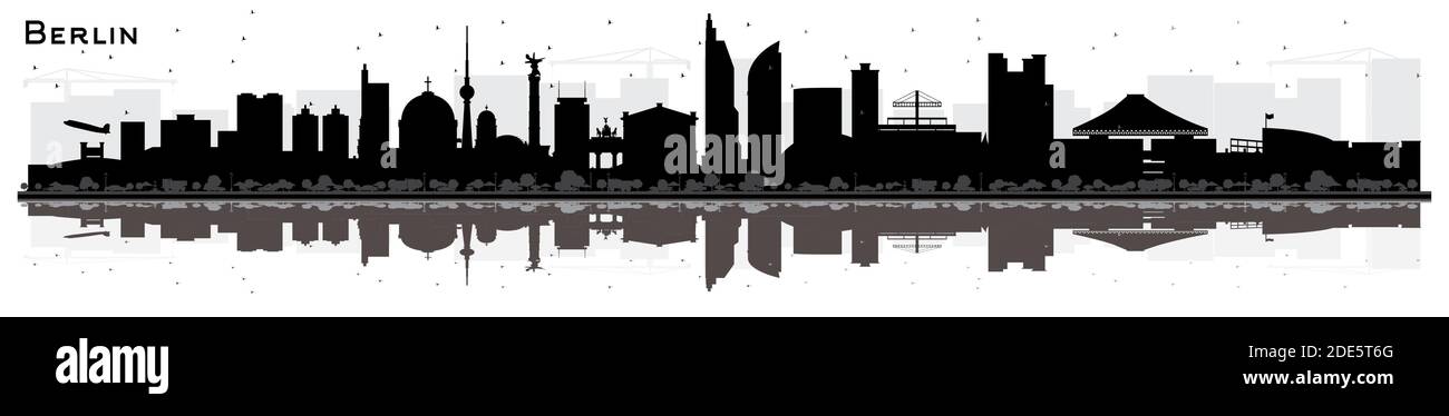 Berlin Germany City Skyline Silhouette with Black Buildings and ...
