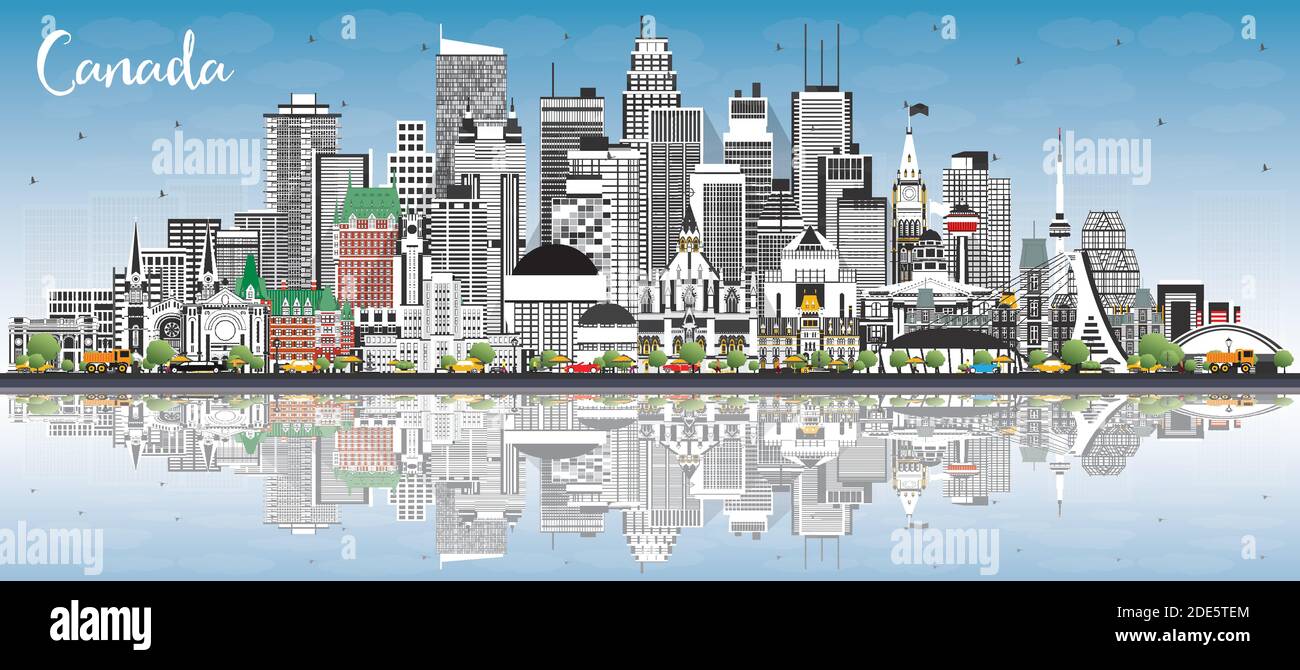 Canada City Skyline with Gray Buildings, Blue Sky and Reflections ...
