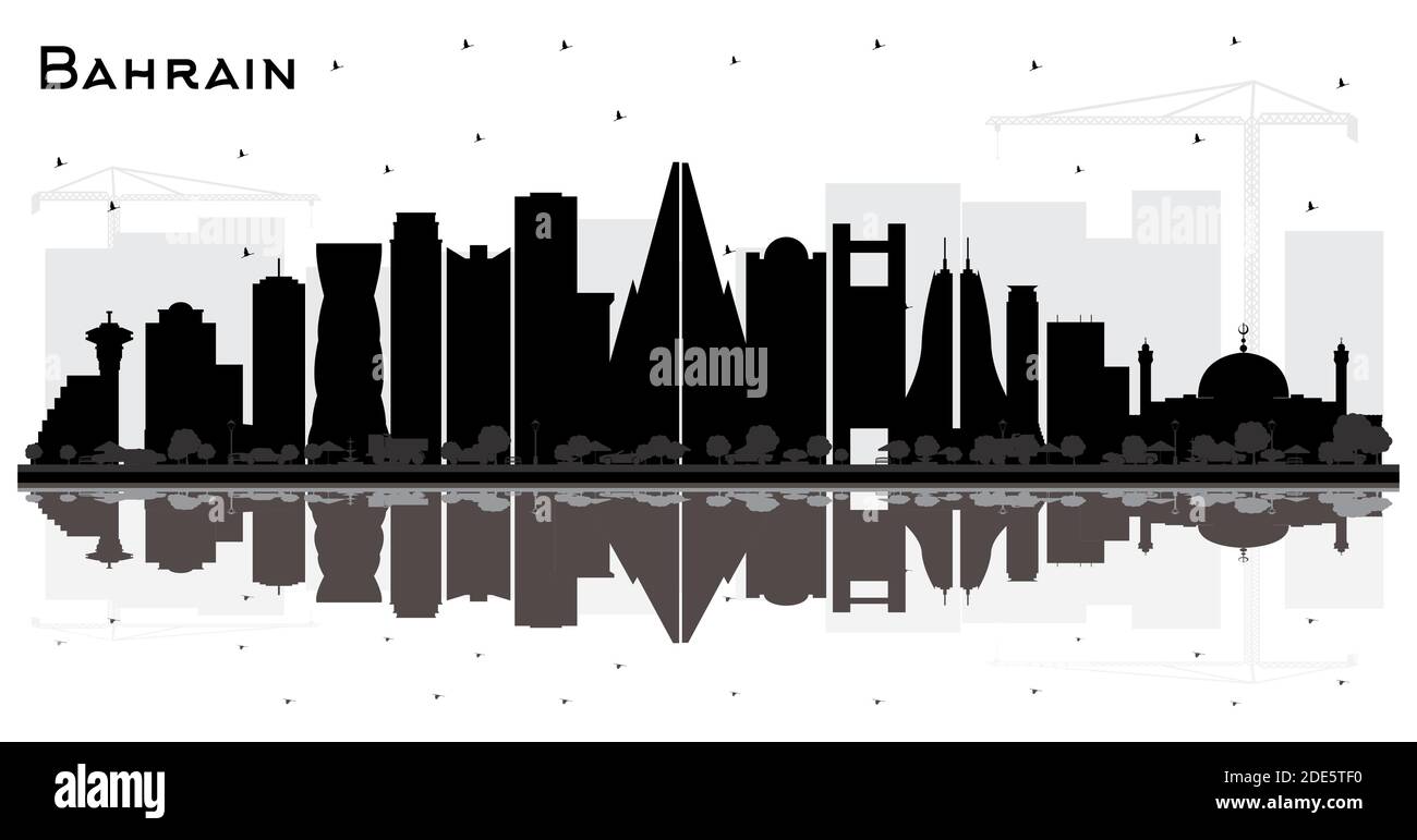Bahrain City Skyline Silhouette with Black Buildings and Reflections ...