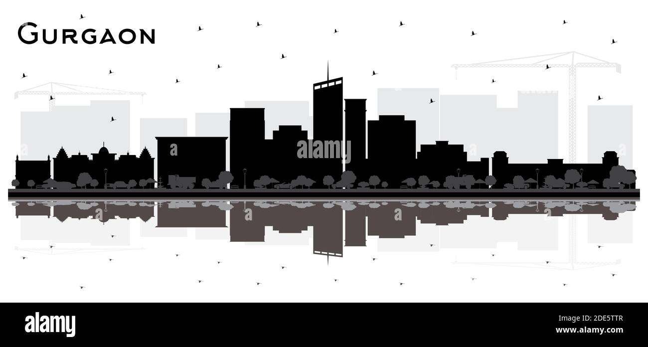 Gurgaon India City Skyline Silhouette with Black Buildings and ...