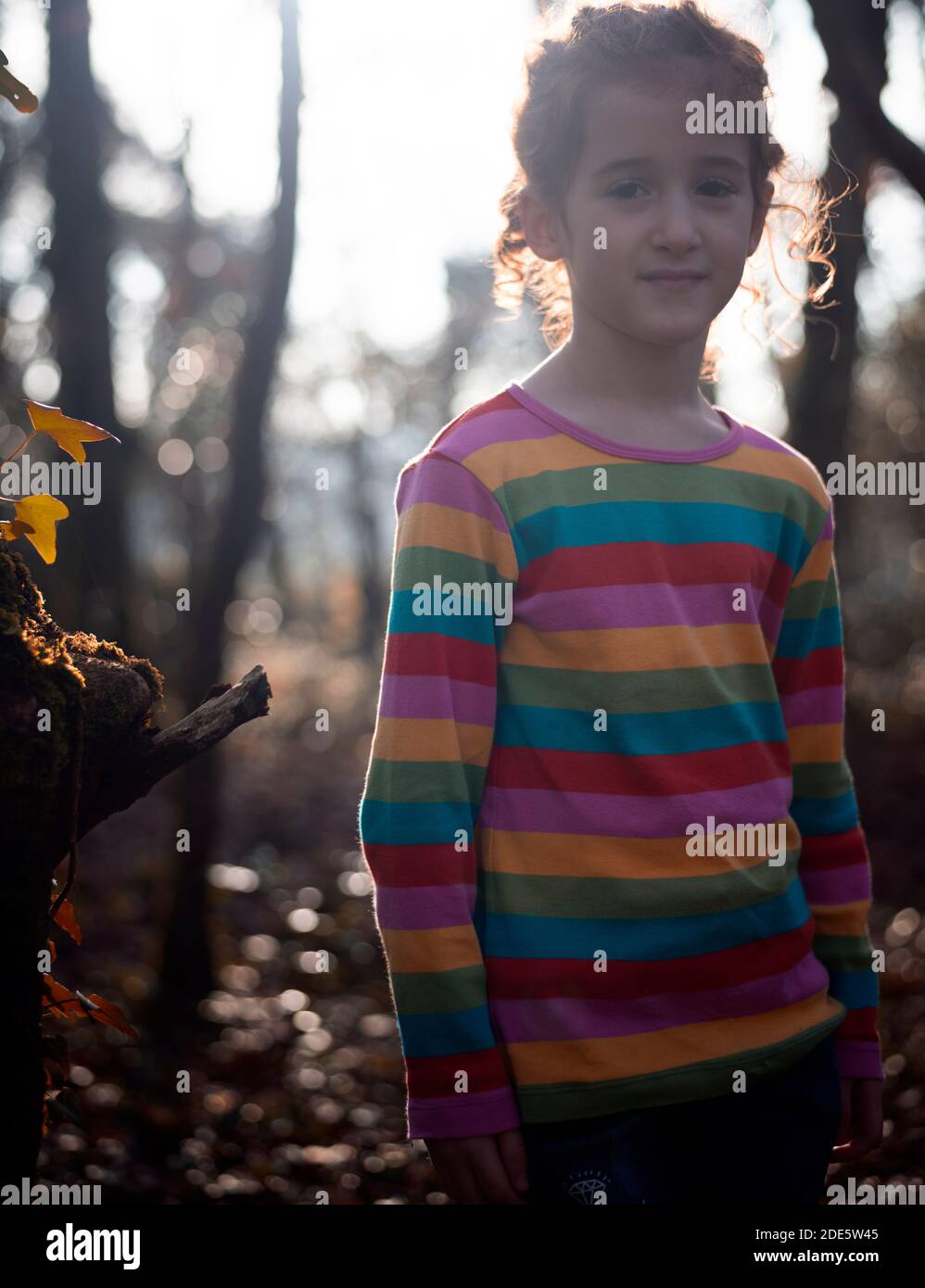 Young child playing in woods Stock Photo - Alamy