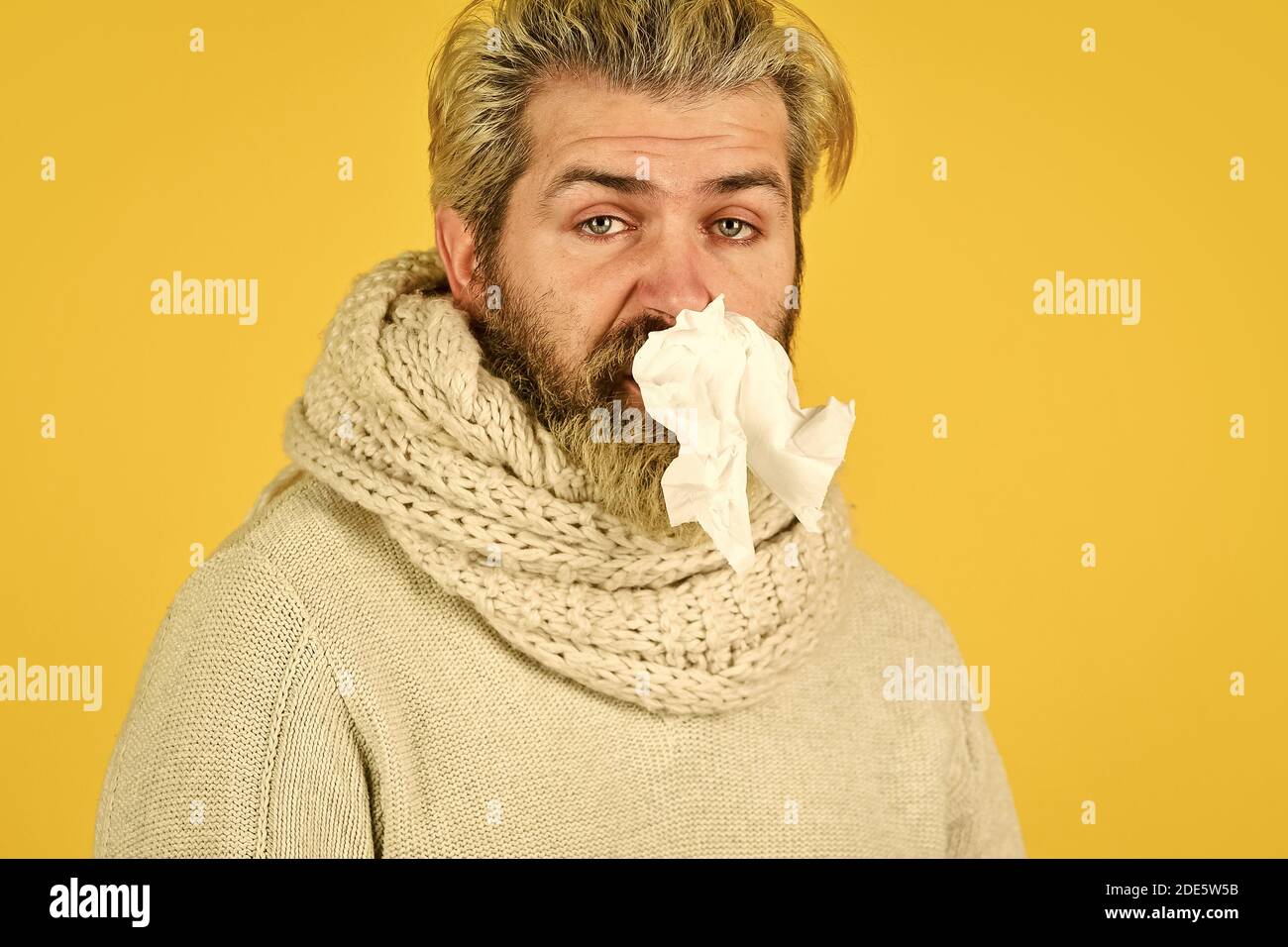 hipster sneezing and blow out nose. Allergy reaction. inflammatory ...