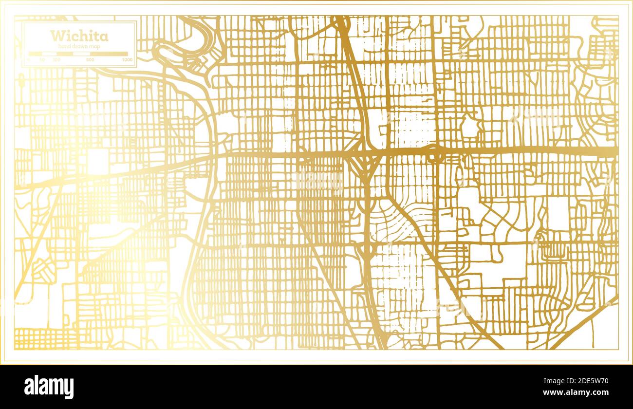 Wichita USA City Map in Retro Style in Golden Color. Outline Map ...