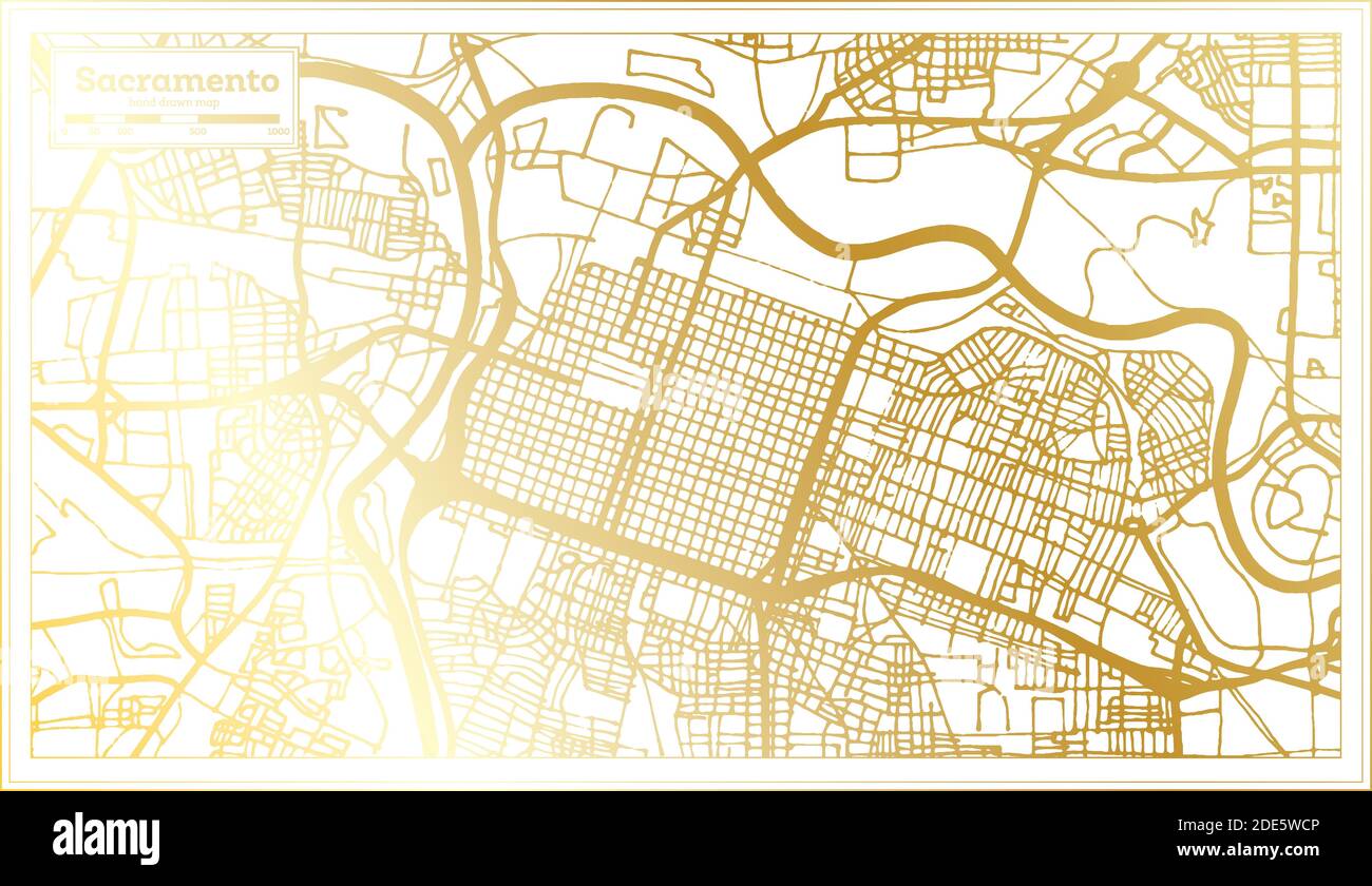 Sacramento USA City Map in Retro Style in Golden Color. Outline Map ...