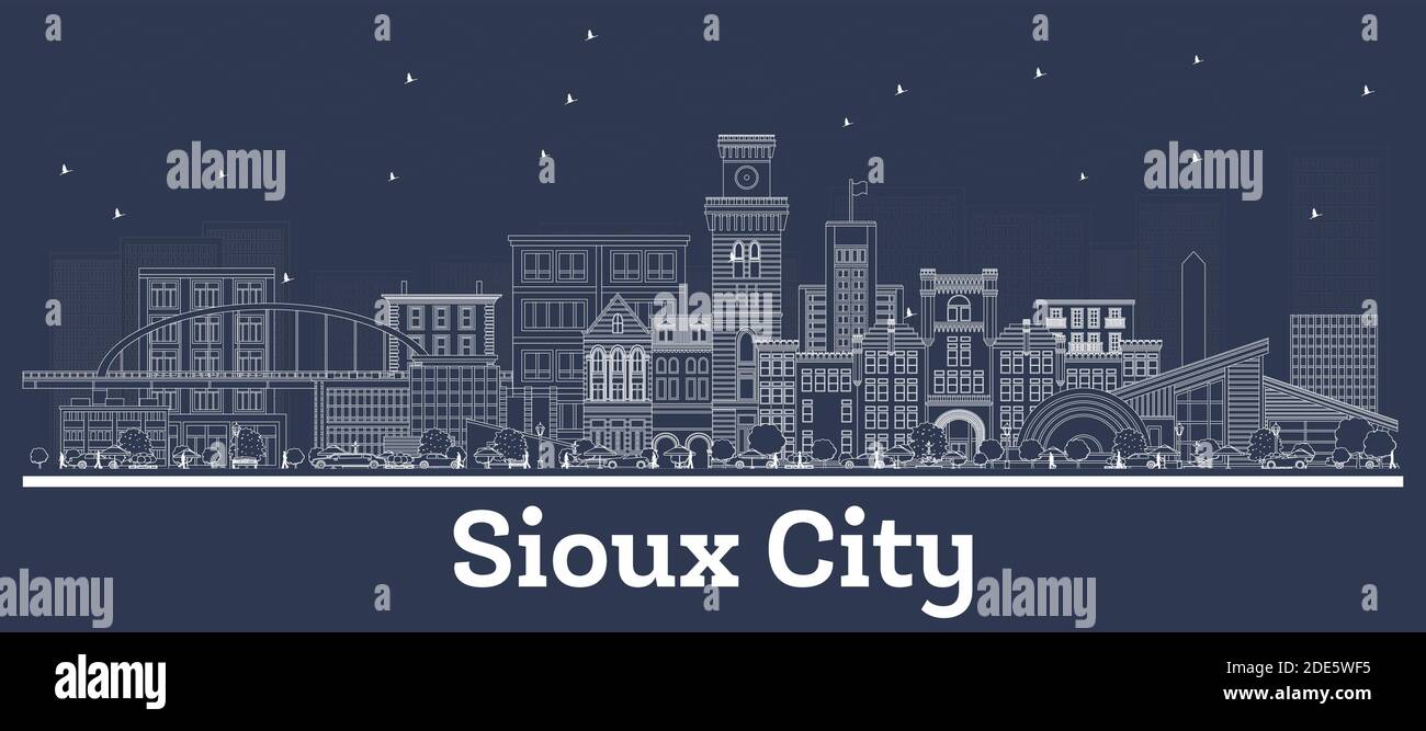 Outline Sioux City Iowa Skyline with White Buildings. Vector ...