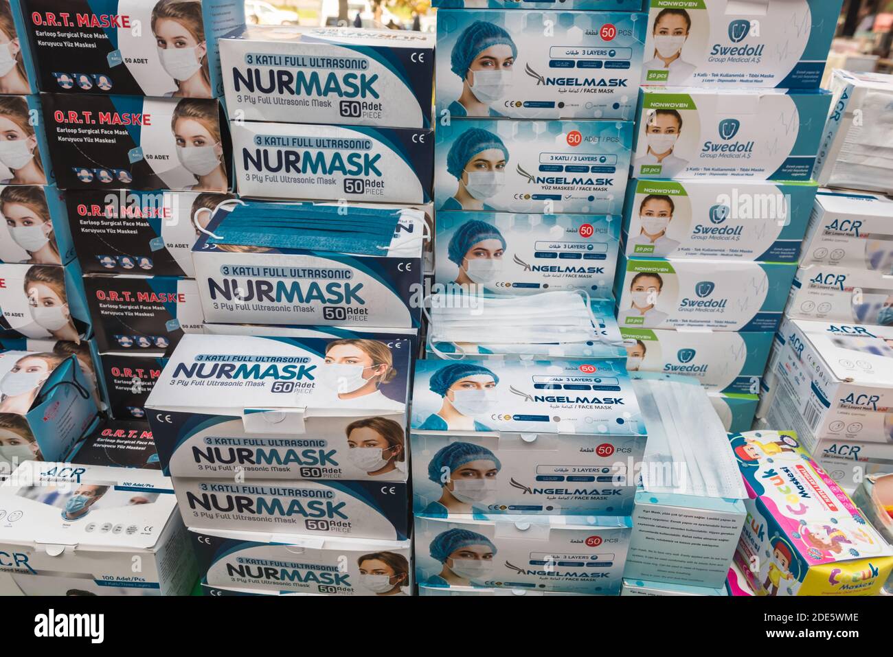 Many boxed of different kind Disposable Masks are sold in the ...