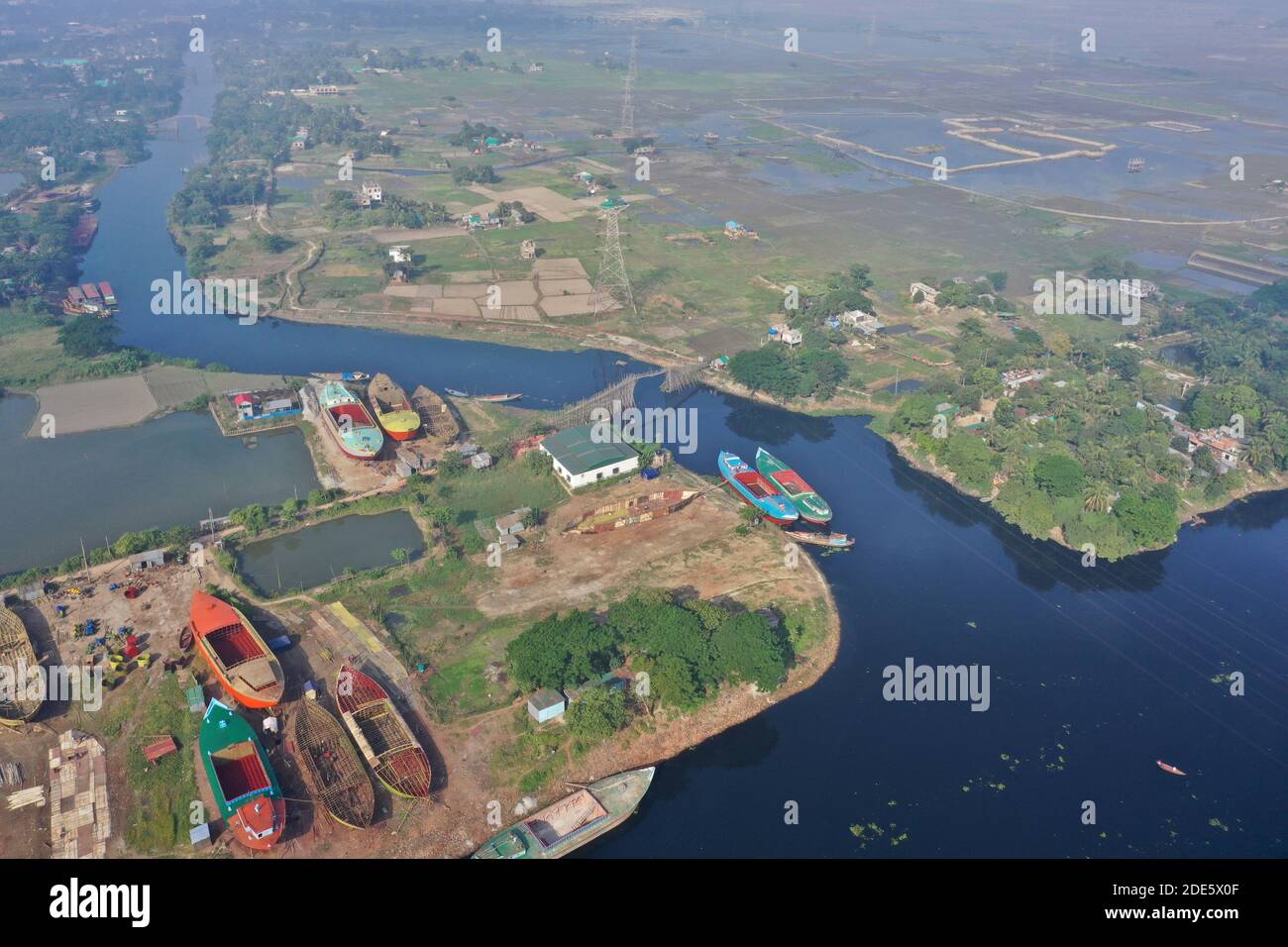 DHAKA, BANGLADESH - November 28, 2020: A top view of the Balu River ...