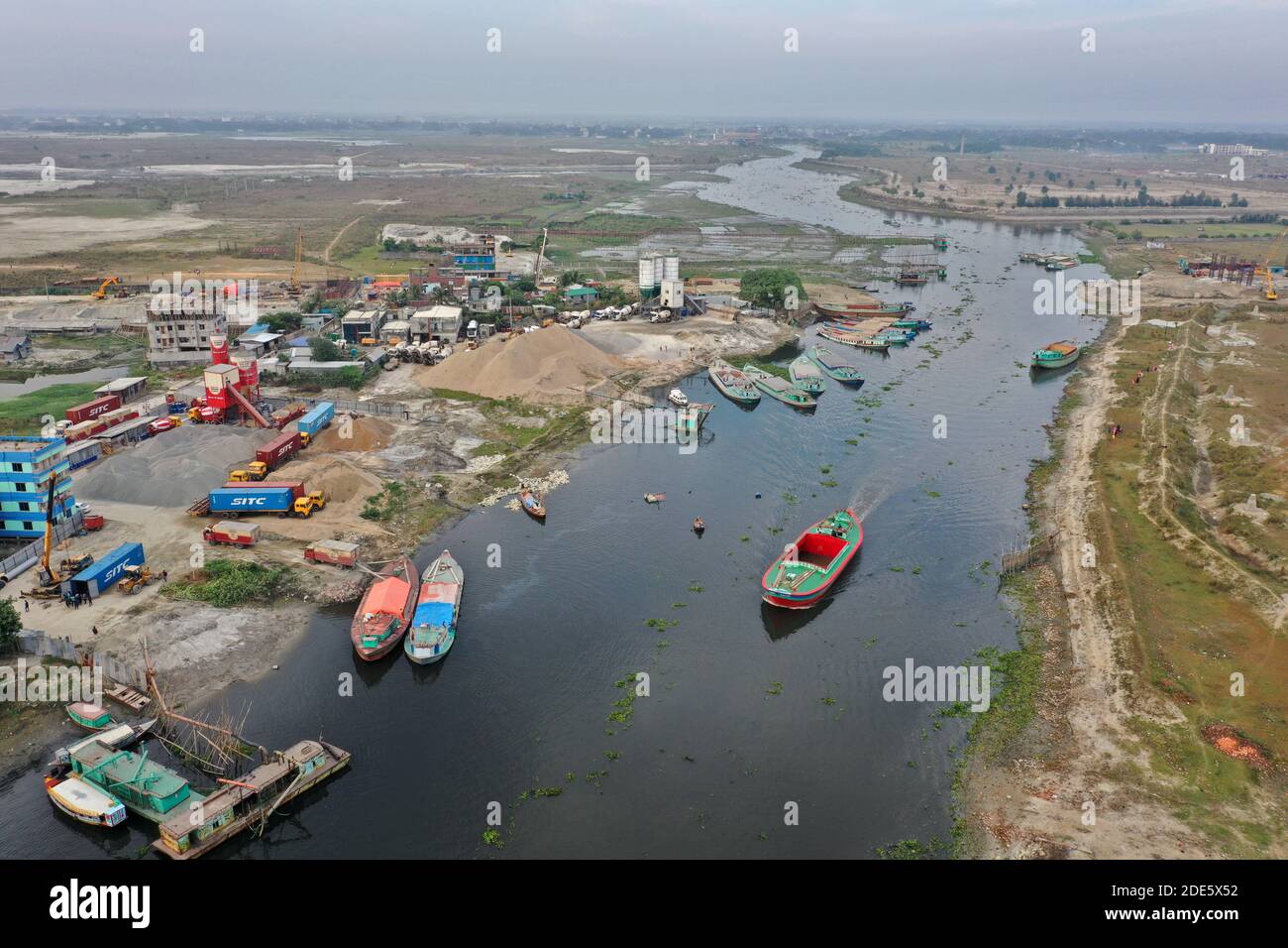 DHAKA, BANGLADESH - November 28, 2020: A top view of the Balu River ...